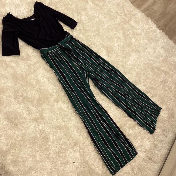 Emma & Michele | Pants & Jumpsuits | Worn Oncewide Leg Belted Jumpsuit ...